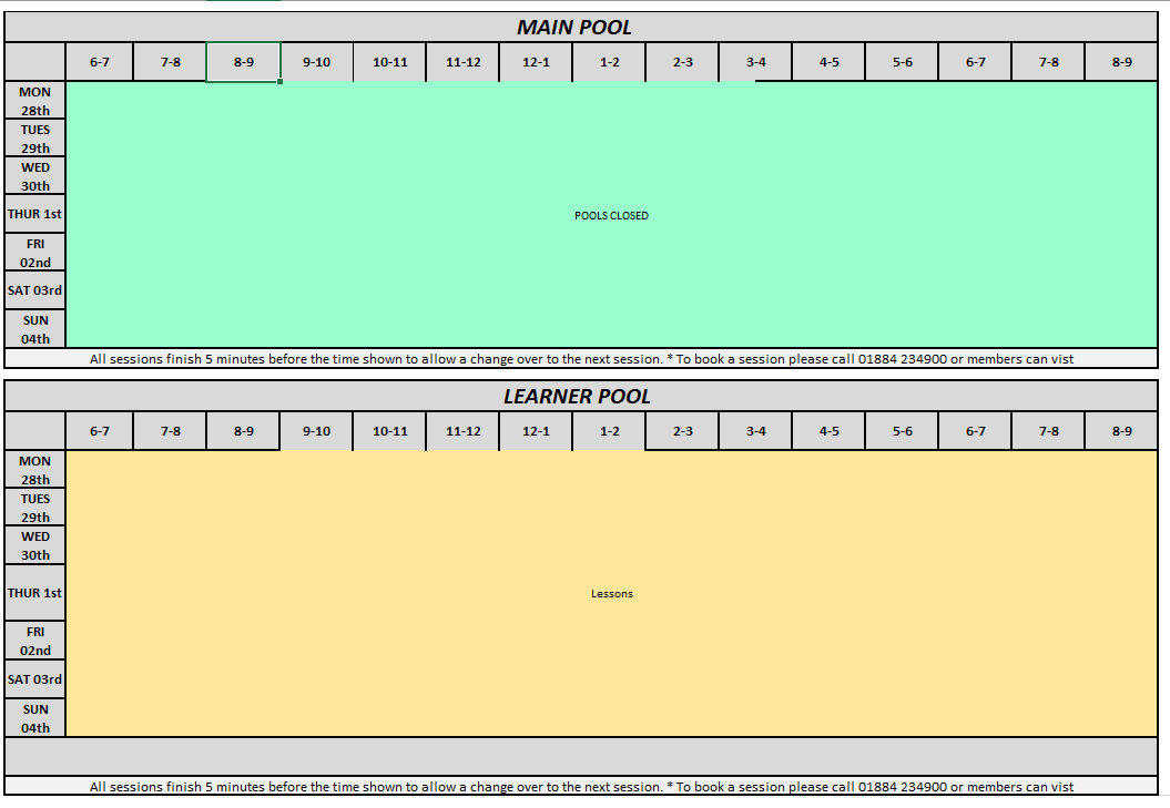 Active Tiverton - Pool Timetable - Active Mid Devon