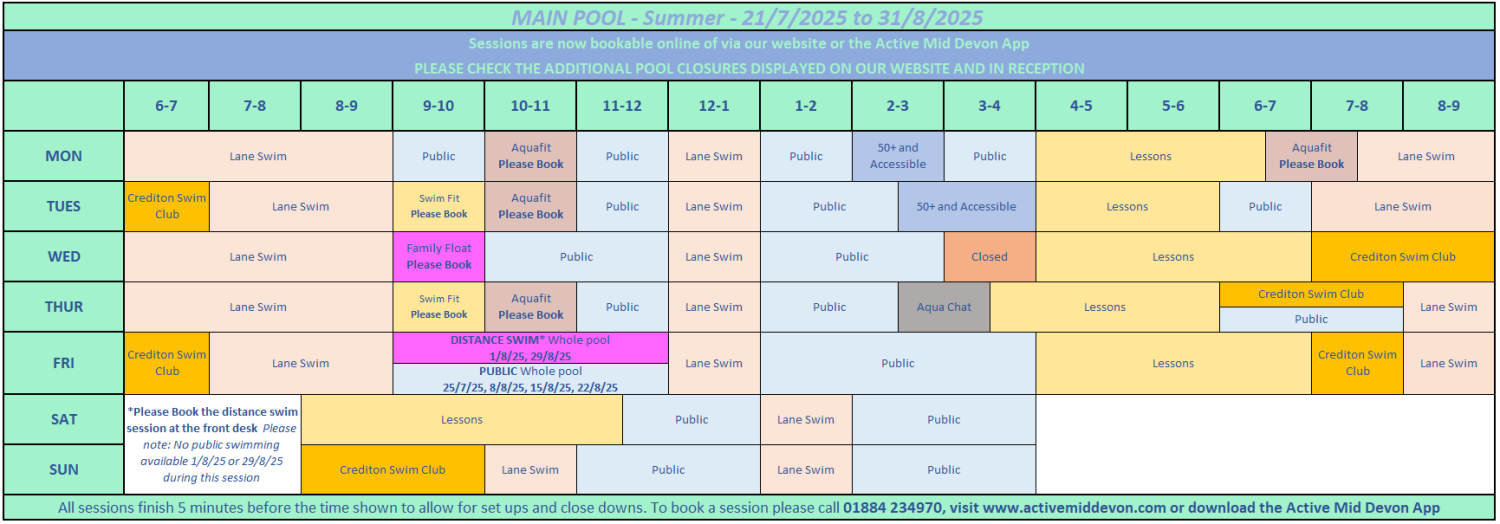 Active Crediton - Pool Timetable - Active Mid Devon