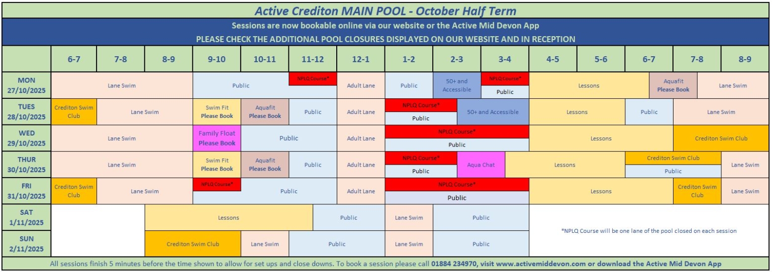 Active Crediton - Pool Timetable - Active Mid Devon